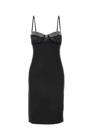 Oseree Stretch Satin Dress - Black