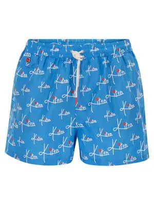 Kiton Short Patterned Swim Boxers - Blue