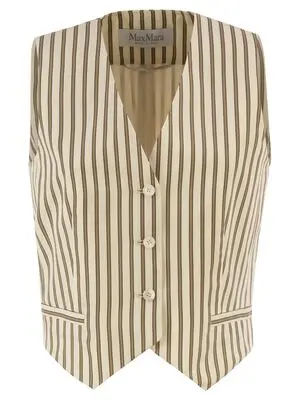 Max Mara Mxmfauno Striped Cotton And Silk Canvas Waistcoat - Cream