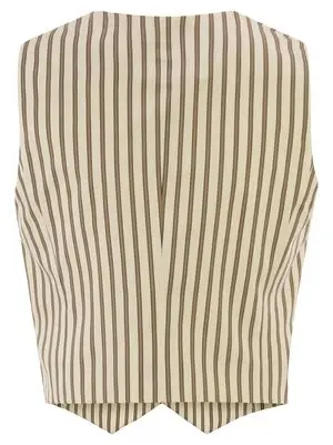 Max Mara Striped Cotton And Silk Canvas Waistcoat - Cream