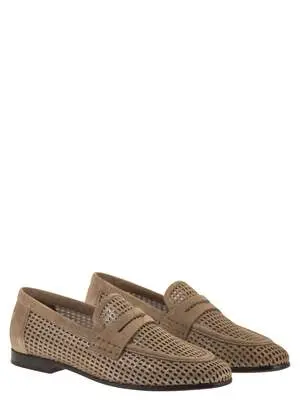 Brunello Cucinelli Sparkling Net Leather Loafers