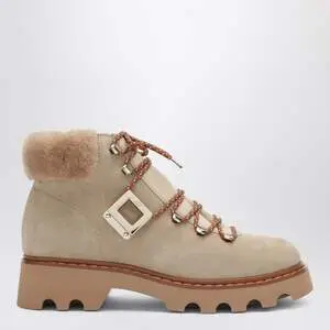 ROGER VIVIER Viv' Rangers Truck Booties In Suede Beige - Cream