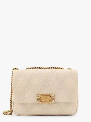 Valentino Garavani Quiltie 67 Leather Medium Shoulder Bag With Chain - Cream