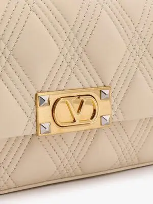 Valentino Garavani Quiltie 67 Leather Medium Shoulder Bag With Chain - Cream
