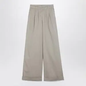 Palm Angels Beige Cotton Wide Trousers - Cream