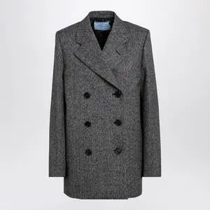 Prada Double-breasted Jacket In Prince Of Wales - Black