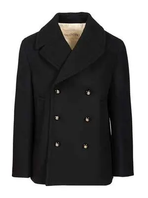 Valentino Garavani Wool Pea Coat - Blue