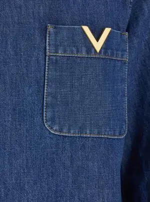 Valentino Garavani V-neck Blouse With Vlogo Plaque - Multicolor