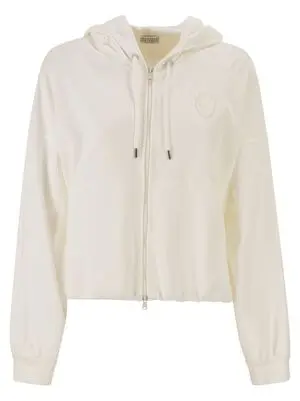 Brunello Cucinelli Technical Cotton Jersey Hooded Zip-up Sweatshirt - White