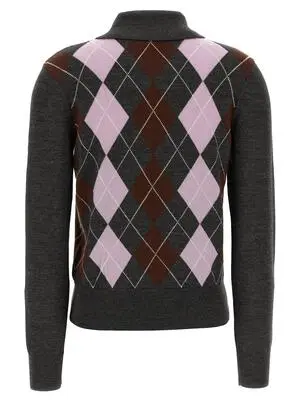 SELF-PORTRAIT Grey Argyle Lightweight' Sweater