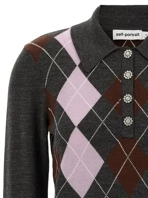 SELF-PORTRAIT Grey Argyle Lightweight' Sweater