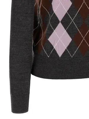 SELF-PORTRAIT Grey Argyle Lightweight' Sweater