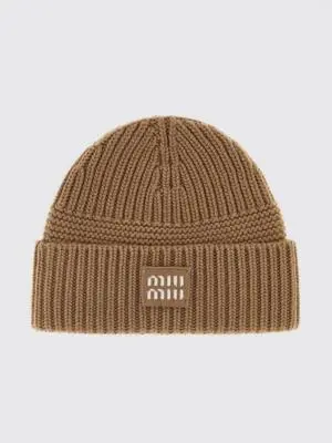 Miu Miu Cashmere Blend Ribbed Knit Hat - Brown