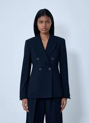 Max Mara Textured Wool Double-breasted Blazer - Blue