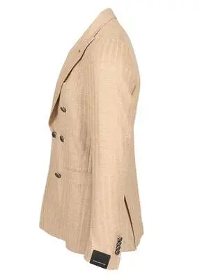 Tagliatore Montecarlo Linen Cotton Double Breasted Blazer - Cream