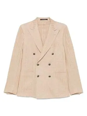Tagliatore Montecarlo Linen Cotton Double Breasted Blazer - Cream