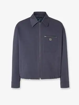 Fendi Cotton Jacket With Ff Detail - Blue