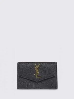Saint Laurent Uptown Grain De Poudre Leather Card Holder With Monogram - Black