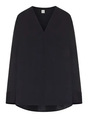 TOTEME V-neck Cotton Poplin Blouse - Black