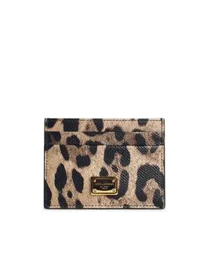 Dolce & Gabbana Dauphine' Leopard Print Leather Card Holder - Brown