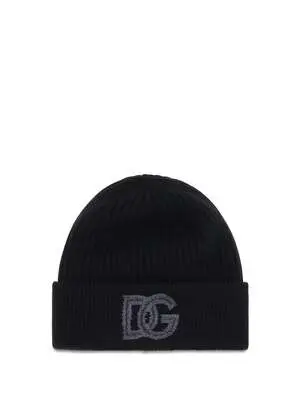 Dolce & Gabbana Logo English Rib Knit Beanie - Black
