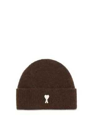 AMI Paris De Coeur Wool Beanie - Brown