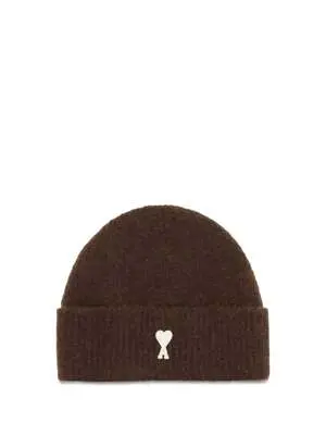 AMI Paris De Coeur Wool Beanie - Brown