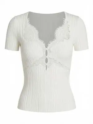 SELF-PORTRAIT Lace Trim Knit Top - Multicolor