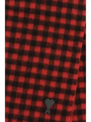 AMI Paris De Coeur Checked Wool Scarf - Red