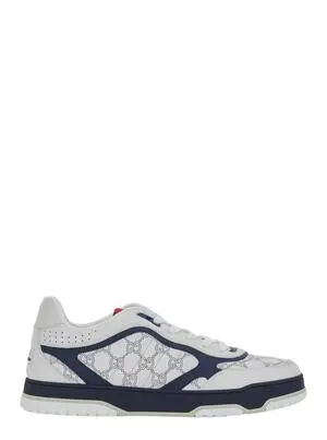 Gucci Re-web' White Sneaker Low Top With Web Tab And Gg All-over Motif In Leather - Multicolor