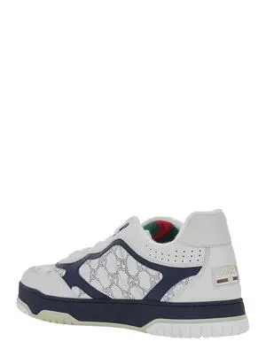 Gucci Re-web' White Sneaker Low Top With Web Tab And Gg All-over Motif In Leather - Multicolor