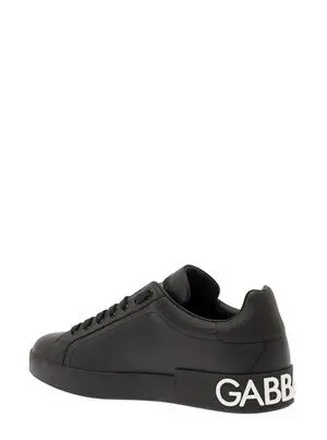 Dolce & Gabbana Portofino Leather Sneakers - Black