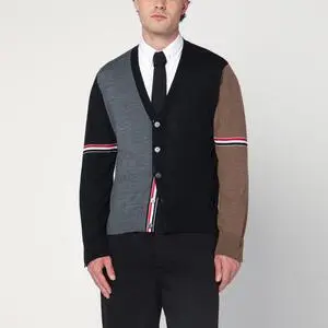 Thom Browne Navy/grey/brown Wool Cardigan - Blue