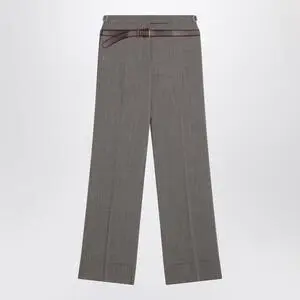 Prada Wool Blend Trousers With Printed Belt - Brown