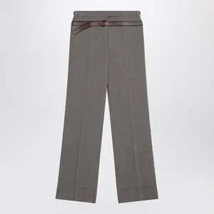 Prada Wool Blend Trousers With Printed Belt - Brown