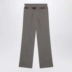 Prada Wool Blend Trousers With Printed Belt - Brown