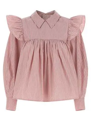 GANNI Striped Cotton Blouse - Pink
