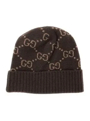 Gucci Gg Jacquard' Hat With Brim And Cuff In Cashmere - Brown