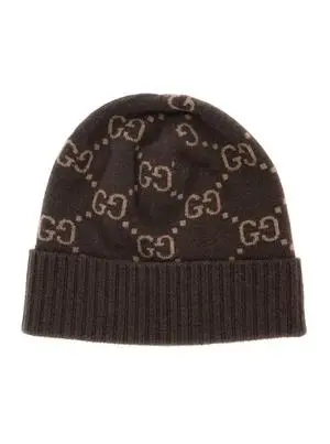 Gucci Cashmere Gg Jacquard Beanie - Brown