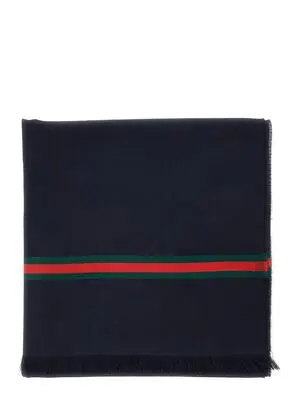 Gucci Blue Scarf With Web Detail In Silk Twill For