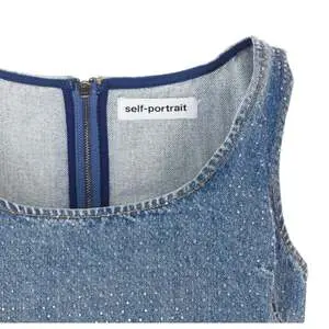 SELF-PORTRAIT Rhinestone Denim Crop Top