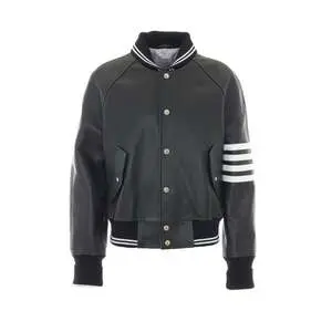 Thom Browne Oversized Leather Bomber With 4-bar - Black