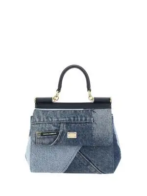 Dolce & Gabbana Small Sicily Denim And Calf Leather Handbag - Blue
