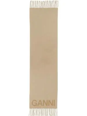 GANNI Scarf With Logo - Cream