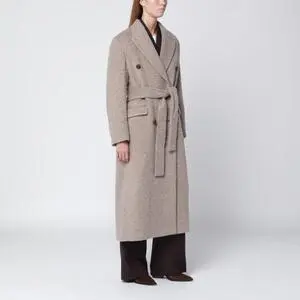 GOLDEN GOOSE Greige Wool-blend Belted Coat - Gray