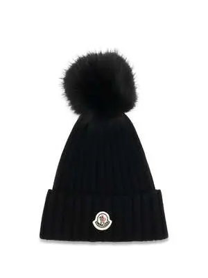 Moncler Wool Beanie With Pom Pon - Black