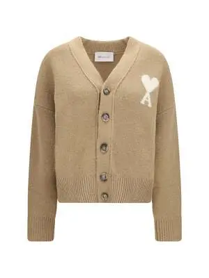 AMI Paris De Coeur Cardigan In Alpaca - Cream
