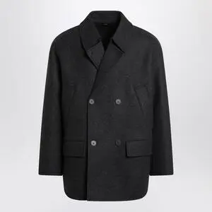 Fendi Double-breasted Caban In Slate Grey Wool - Gray