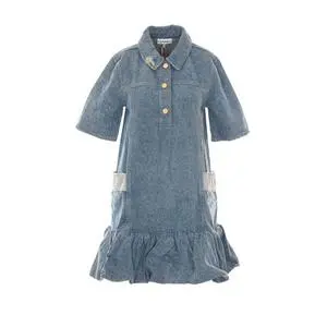 GANNI Patchwork Denim Dress - Blue