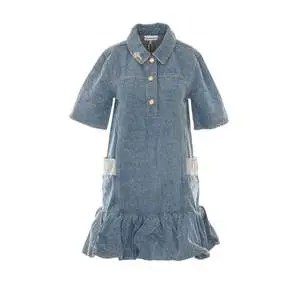 GANNI Patchwork Denim Dress - Blue